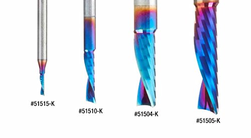 Amana Tool 51511-K Spektra Coated SC Spiral O Single Flute Plastic Cutting 1/8 D x 1/2 CH x 1/4 SHK x 2 Inch Long Down-Cut CNC Router Bit with Mirror Finish