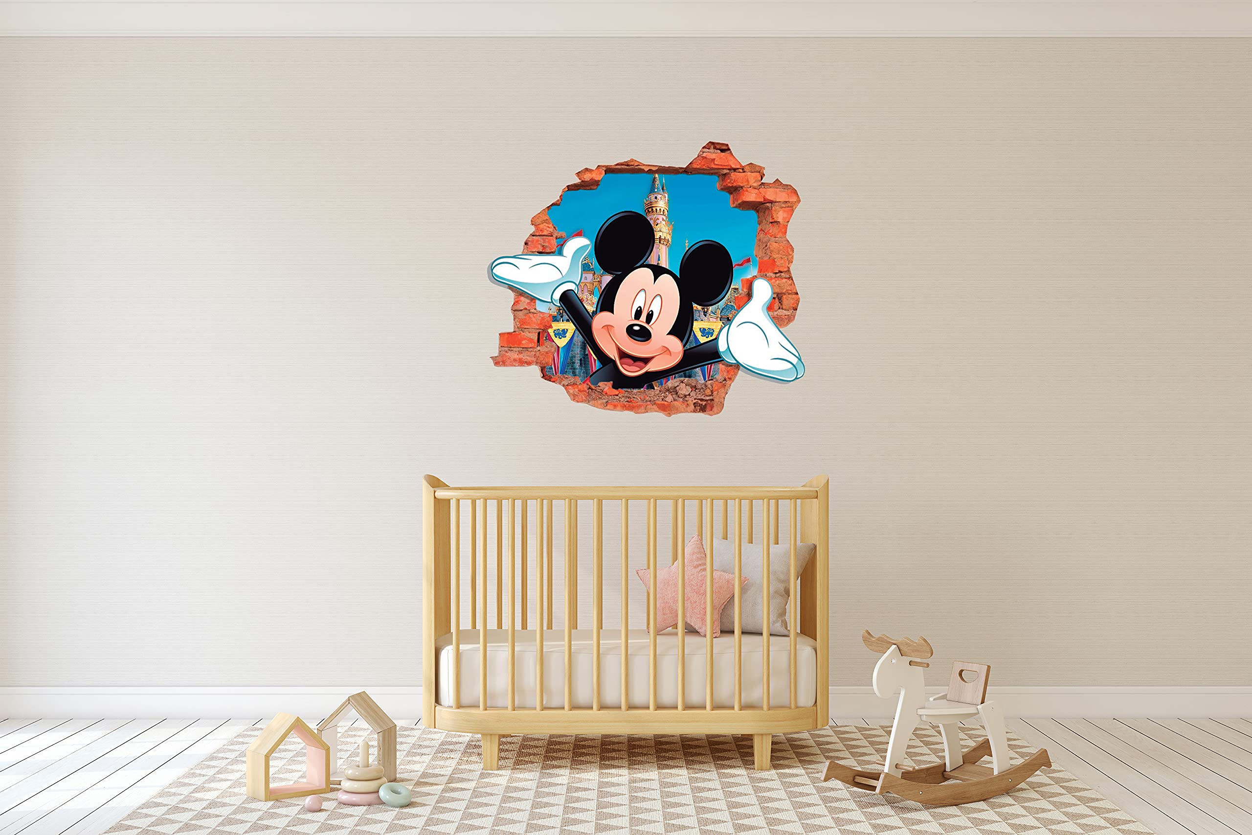Mickey Face Wall Decal - 3D Smashed Wall Effect - Wall Decal for Home Nursery Decoration (Wide 20"x16" Height Inches)