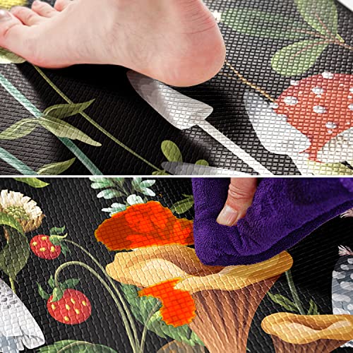 FNLNDO Mushroom Kitchen Rugs and Mats Green Mushroom Kitchen Decor Anti Fatigue Kitchen Floor Mat Set of 2 Non-Skid Washable Kitchen Runner Rug for Kitchen Sink Laundry (Green, 17.5"x29.5"+17.5"x47")