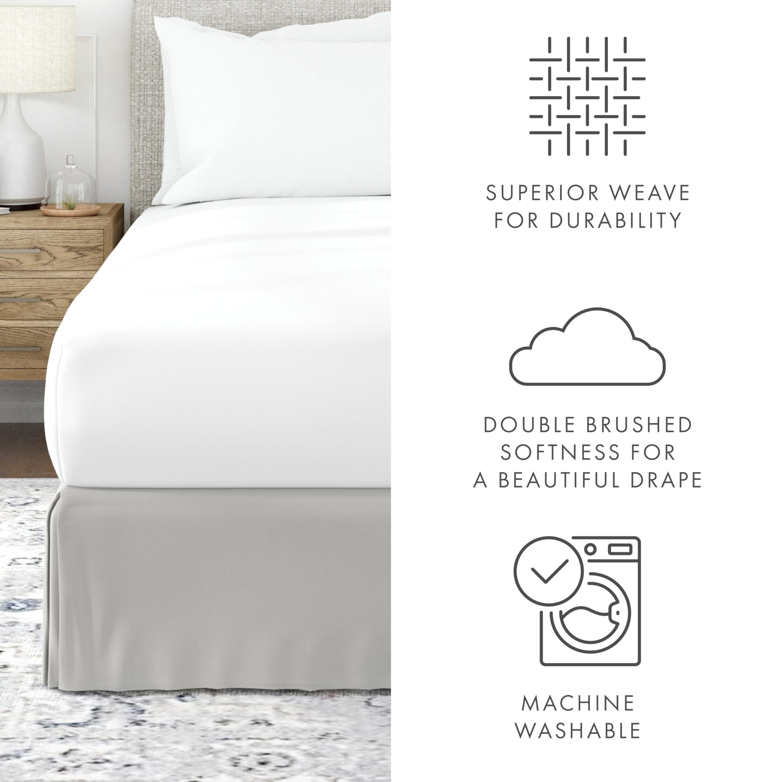 Linen Market Bed Skirt - Ultra Soft Microfiber - Easy Fit with 14 Inch Tailored Drop - Hotel Quality, Shrinkage & Fade Resistant - Bed Cover - Queen Bed Set - Bedroom Décor - (Light Gray)