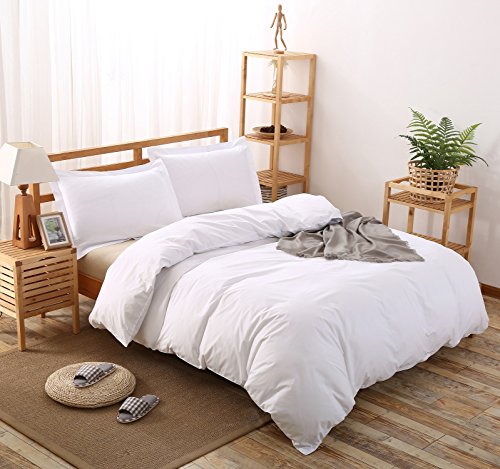 Colourful Snail 100-Percent Cotton Duvet Cover Set, Hidden Zipper Closure, Ultra Soft, Easy Care and Durable, Simple Bedding Style, Twin, White