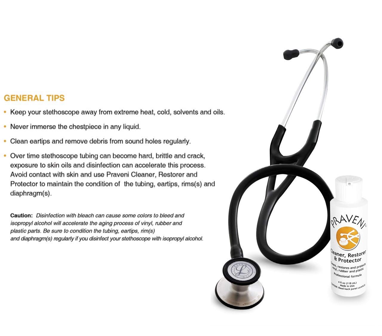 Praveni Stethoscope Cleaner, Restorer, Protector - Safely Improves Appearance of All Stethoscopes, Restores and Prevents Premature Aging