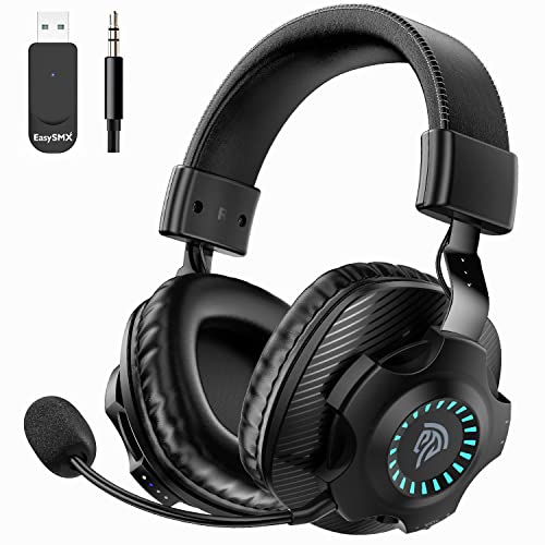 EasySMX Wireless Gaming Headset with Detachable Noise Cancelling Microphone, 2.4G Bluetooth & 3.5mm Wired Jack 3 Modes RGB Wireless Gaming Headphones for PS5/PS4/PC, Mac, Switch, Phone