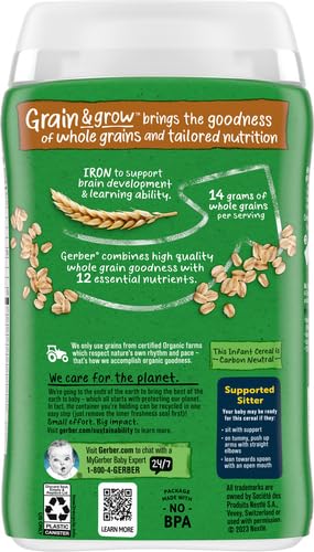 Gerber Baby Cereal Organic 1st Foods, Grain & Grow, Oatmeal, 8 Ounces