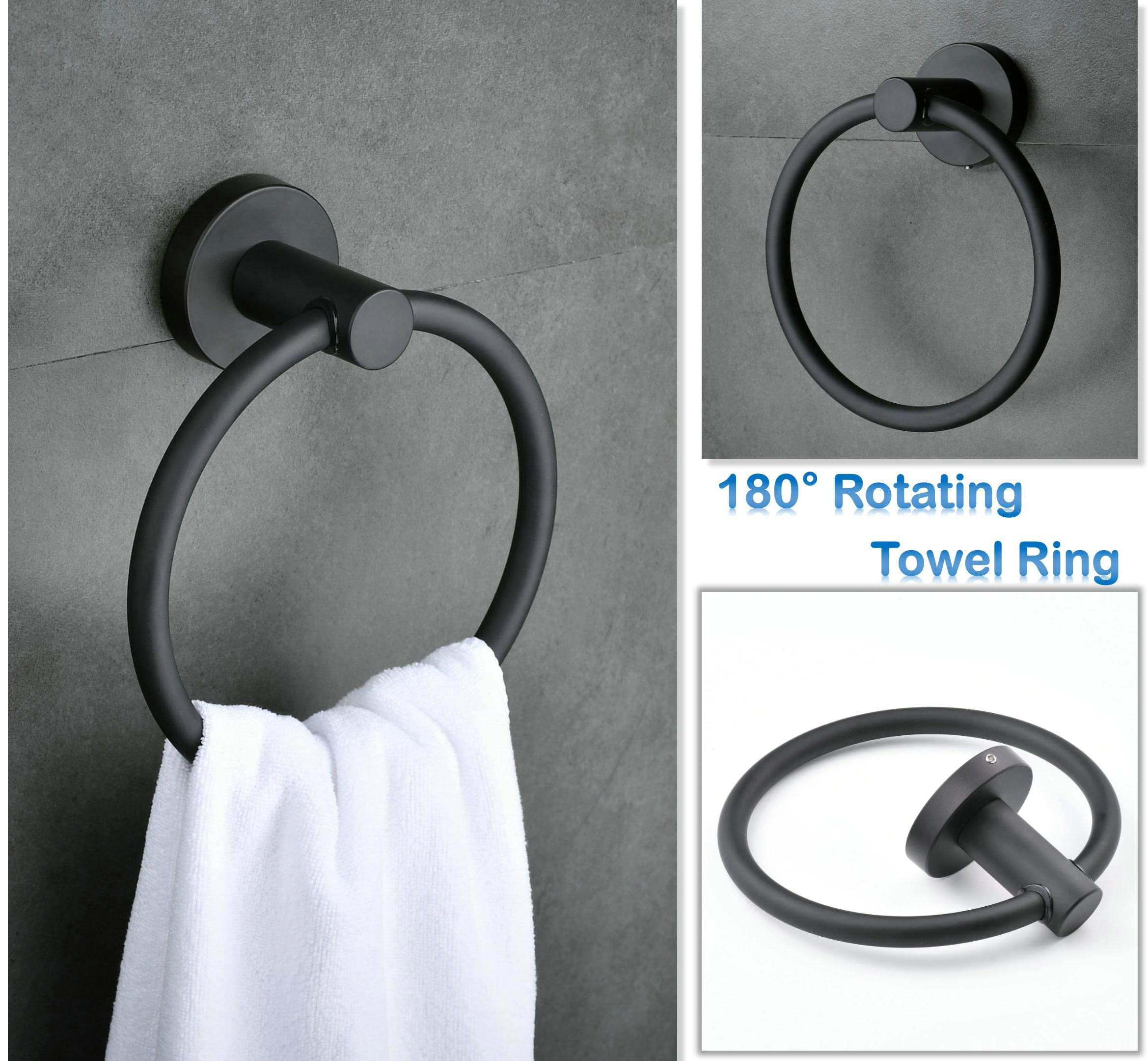 SHUNLI 5-Piece Bathroom Hardware Accessories Set Matte Black (Towel Bar Adjustable 16β to 26β, Toilet Paper Holder, Towel Ring, 2 PCS Towel Hook) Wall Mounted, SUS304 Stainless Steel