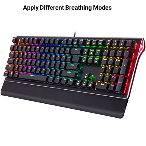 Rosewill Mechanical Gaming Keyboard, RGB Backlit Clicky Computer Mechanical Keyboard for PC, Laptop, Mac, Rainbow LED Modes with Side Backlight & Software Suite for Customization – Brown Switch