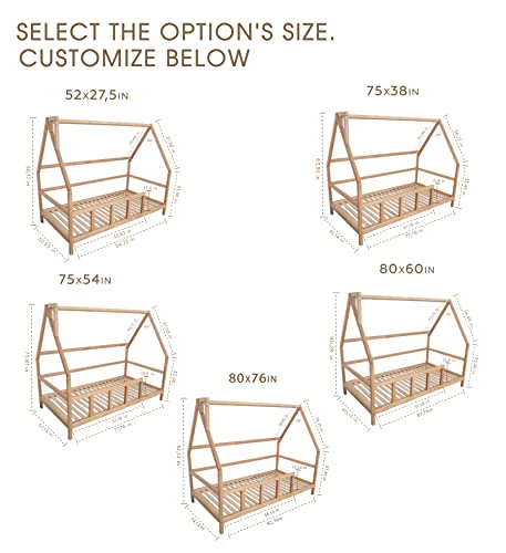 BUSYWOOD Montessori Bed For Toddlers - Wooden House Bed Frame - Twin Bed - Bed Montessori (Model 1, Natural tree, with Legs & Slats)