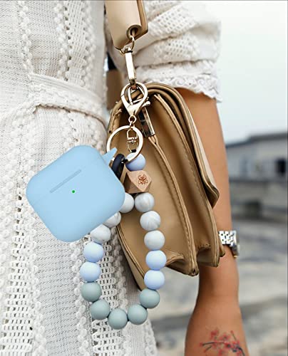 Cute Case for Airpods 3 Case, Bracelet Keychain Beaded Wristlet Apple Airpod 3rd Gen Cover for Girl Women, Silicone Case Protective Skin for AirPod 3rd Generation Wireless Charging Case (Blue)
