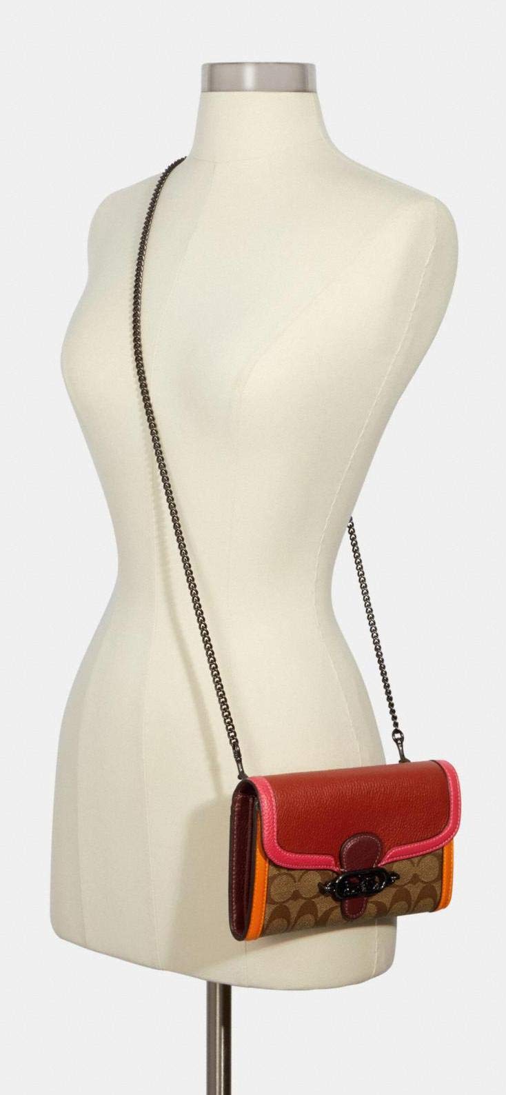 Coach Women's Jade Chain Leather Crossbody Purse Handbag in Colorblock Signature Canvas