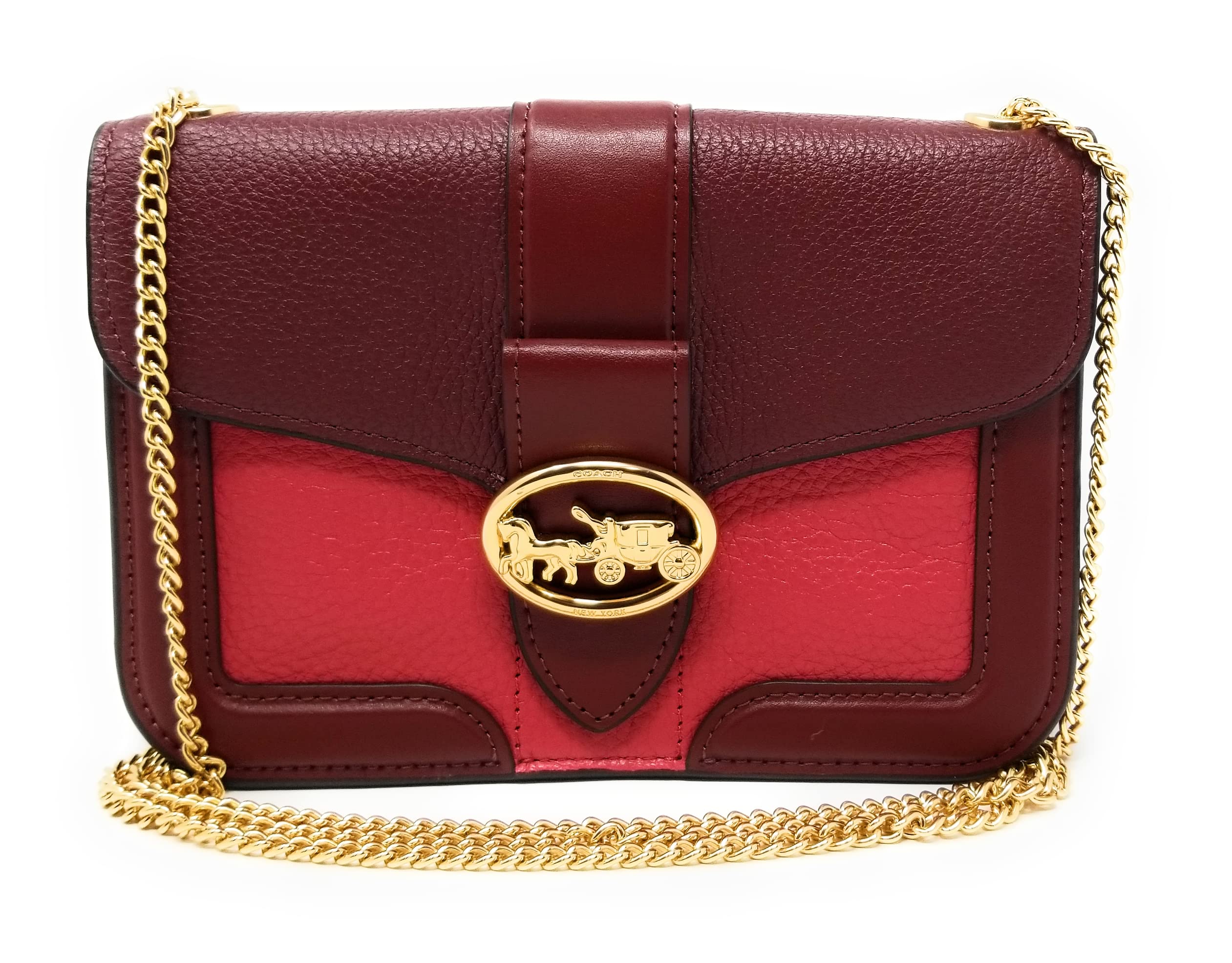 Coach Womens Georgie Crossbody Bag (Colorblock - Pebbled Leather - Oxblood - Wine)
