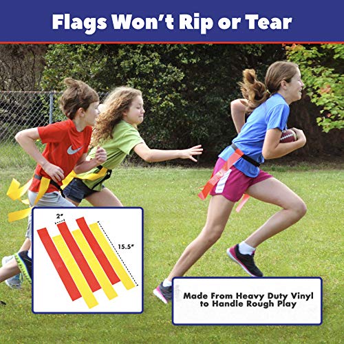 Flag Football Set Kids – Premium 14 Player, 62 Piece Kids Belts and Flags Kit Includes 3 Flags Per Belt Plus a Bonus 6 Replacement Flags