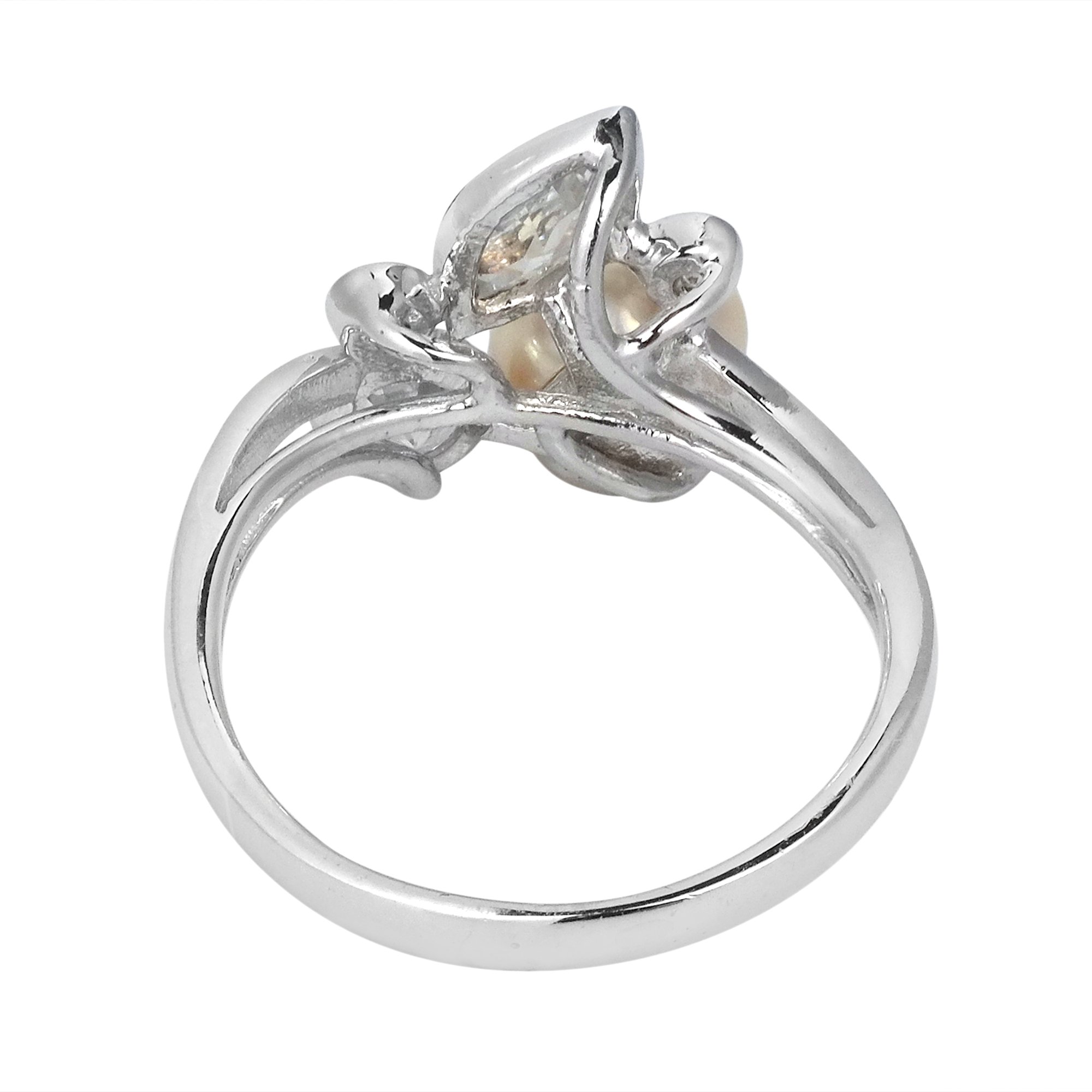 AeraVida Enchanting Cultured Freshwater Pink Pearl Foliage Cubic Zirconia .925 Sterling Silver Ring (7)