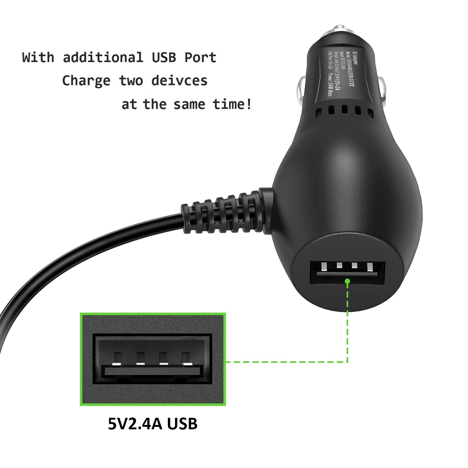 Powseed DC Car Charger Universal Power Adapter w/USB Port for Dash cam Breast Pump Speaker Smart Phone Tablet & Micro USB Device, Output 3V 4.5V 5V 6V 7.5V 9V 12V Multi-Voltage Car Adapter