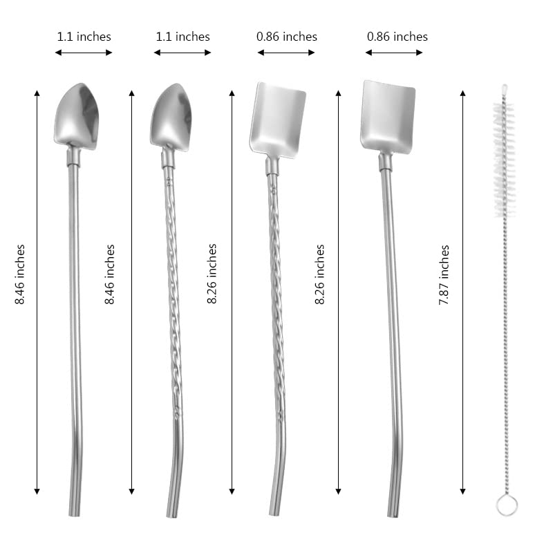 GREBAI ice tea spoons long handle 8.46 inches Long of Watermelon Spoon Stainless Steel cocktail stirring spoon Suitable for Coffee Spoons Dessert Spoon Ice cream scoop Straw Spoon 4-piece set (Silver)