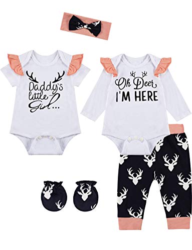 Newbron Baby Girl Deer Theme Outfit Daddy's Little Girl Clothing Oh Deer I'm Here Deer Pant Set (Blue,0-3 Months)