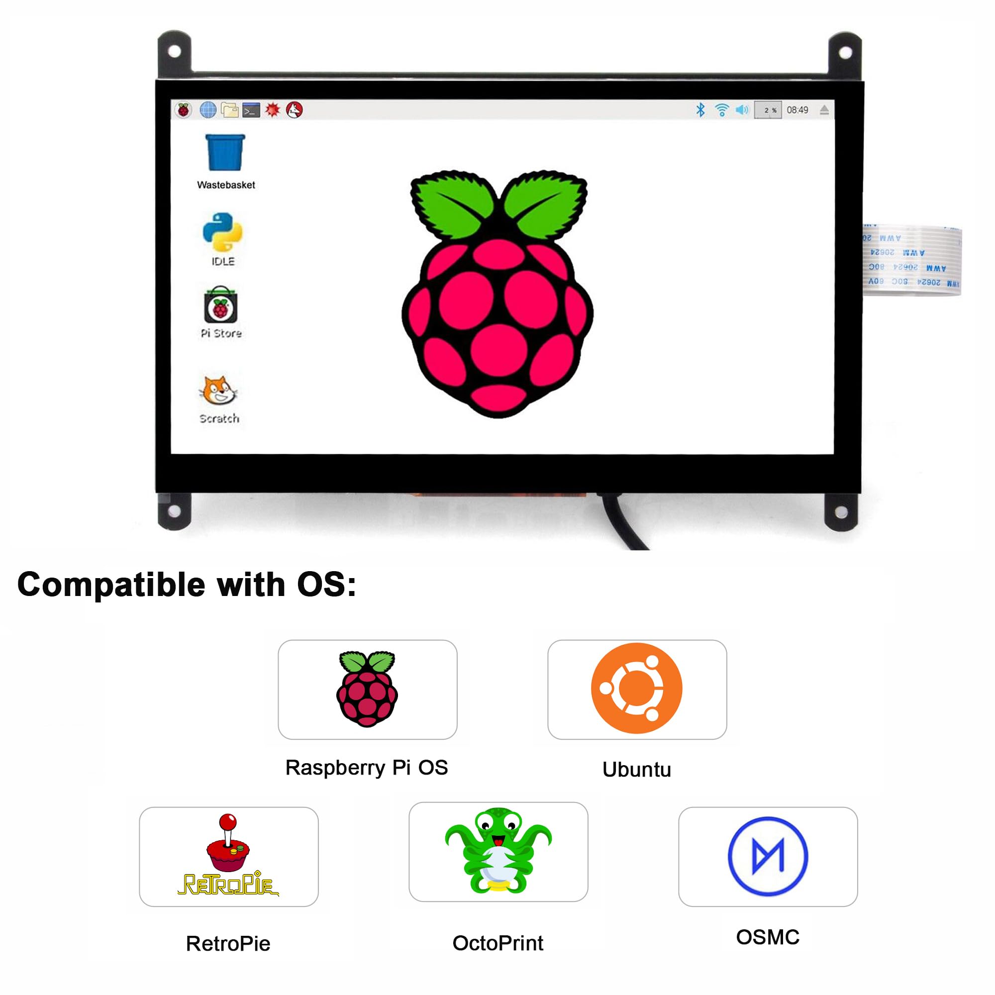 OSOYOO 7 Inch DSI Touch Screen LCD Display 800x480 for Raspberry Pi 5 4 3A 3B+ 2 - Portable Capacitive Touchscreen Monitor with DSI Cable - Great for DIY IOT Circuits and Coding Beginners