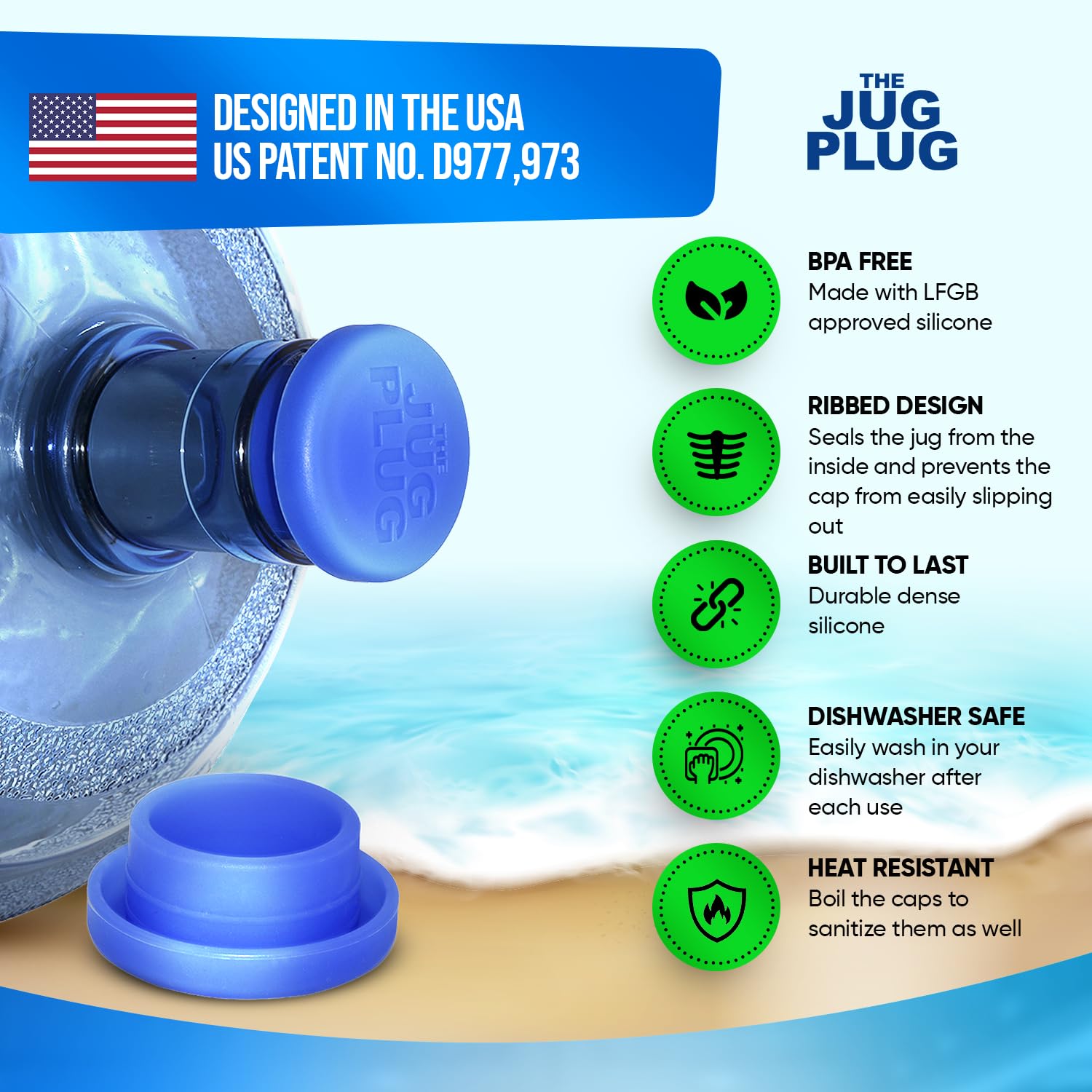 Jug Plug The Original 5 Gallon Water Jug Cap Reusable - No Spill Silicone 3 & 5 Gallon Water Jug Lid Fits 55mm Bottles with a 45mm Opening - Leak-Proof 5 Gal Water Jug Cap Replacement Cover - 3 Pack