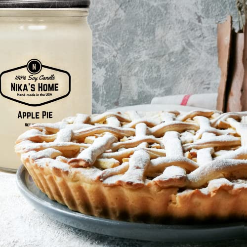Nika's Home Apple Pie Soy Candle 12oz Mason Jar Non-Toxic White Soy Handmade, Long Burning 50-60 Hours Highly Scented All Natural, Clean Burning Large Candle Gift Décor