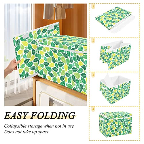 CaTaKu Abstract Leaf Storage Bins with Lids and Handles, Fabric Large Storage Container Cube Basket with Lid Decorative Storage Boxes for Organizing Clothes