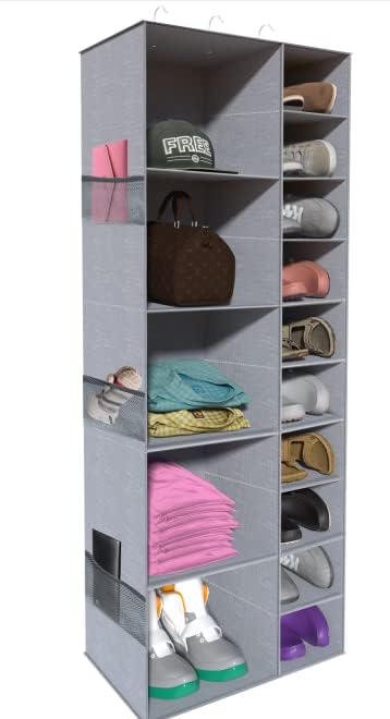 coastal rose Hanging Shoe Closet Storage Organizer, 15 Sections Closet Organizers and Storage Shelves Shoe Rack Holder Hanger, Grey