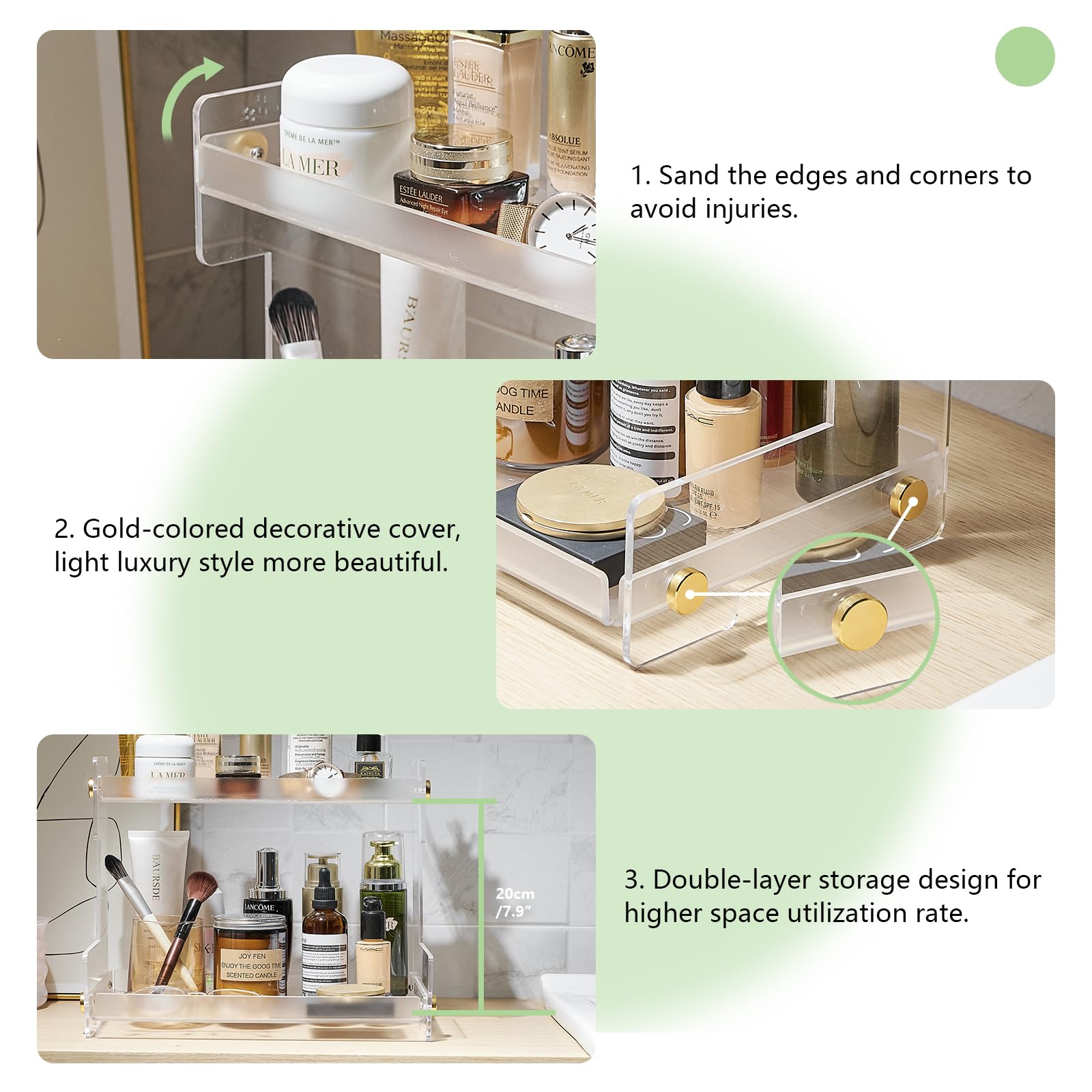 BATHLAVISH Frosted Bathroom Countertop Organizer, Acrylic Vanity Counter Organizer, 2-Tier Cabinet Organizer Makeup Cosmetics Storage Vanity Holder for Lipstick