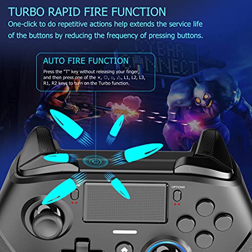 GCHT GAMING Wireless Pro Controller for PS4/PS4 Slim/PS4 Pro Compatible PC, Steam, Android and iOS, MAC, with Back Buttons, Turbo, Vibration, Game Joystick Gamepad Wireless/Wired (Dark Black)
