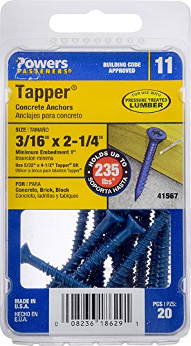 Hillman Fastener 41567 Blue Flat-Head Phillips Concrete Screw Anchor, 3/16" x 2-1/4", 20 Pieces