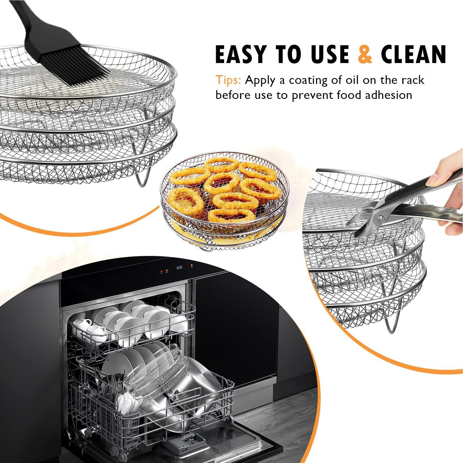 Air Fryer Racks For Ninja,Three Layer Stackable Dehydrator Rack 7.8inch Stainless Steel Round Multi-Layer Air Fryer Basket Tray Multi-Layer Dehydrator Rack Air Fryer Accessories