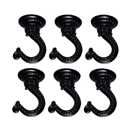 GDQLCNXB 6 Sets 55mm/2.17" Ceiling Metal Ceiling Hooks, Heavy Duty Swag Ceiling Hooks with Hardware for Hanging Plants/Chandeliers/Wind Chimes/Ornament (Black Color)
