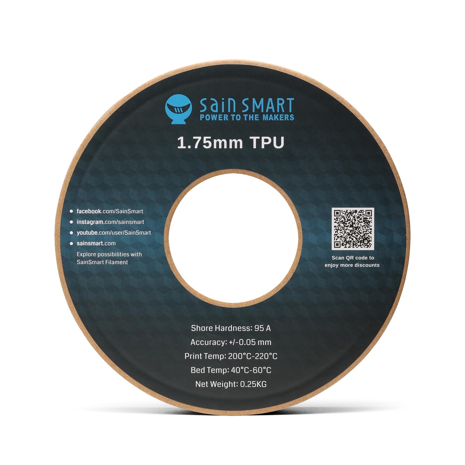 SainSmart - TPU-BLU-0.25KG1.75 SAINSMART 1.75mm 250g Flexible TPU 3D Printing Filament, Dimensional Accuracy +/- 0.05 mm (Blue)