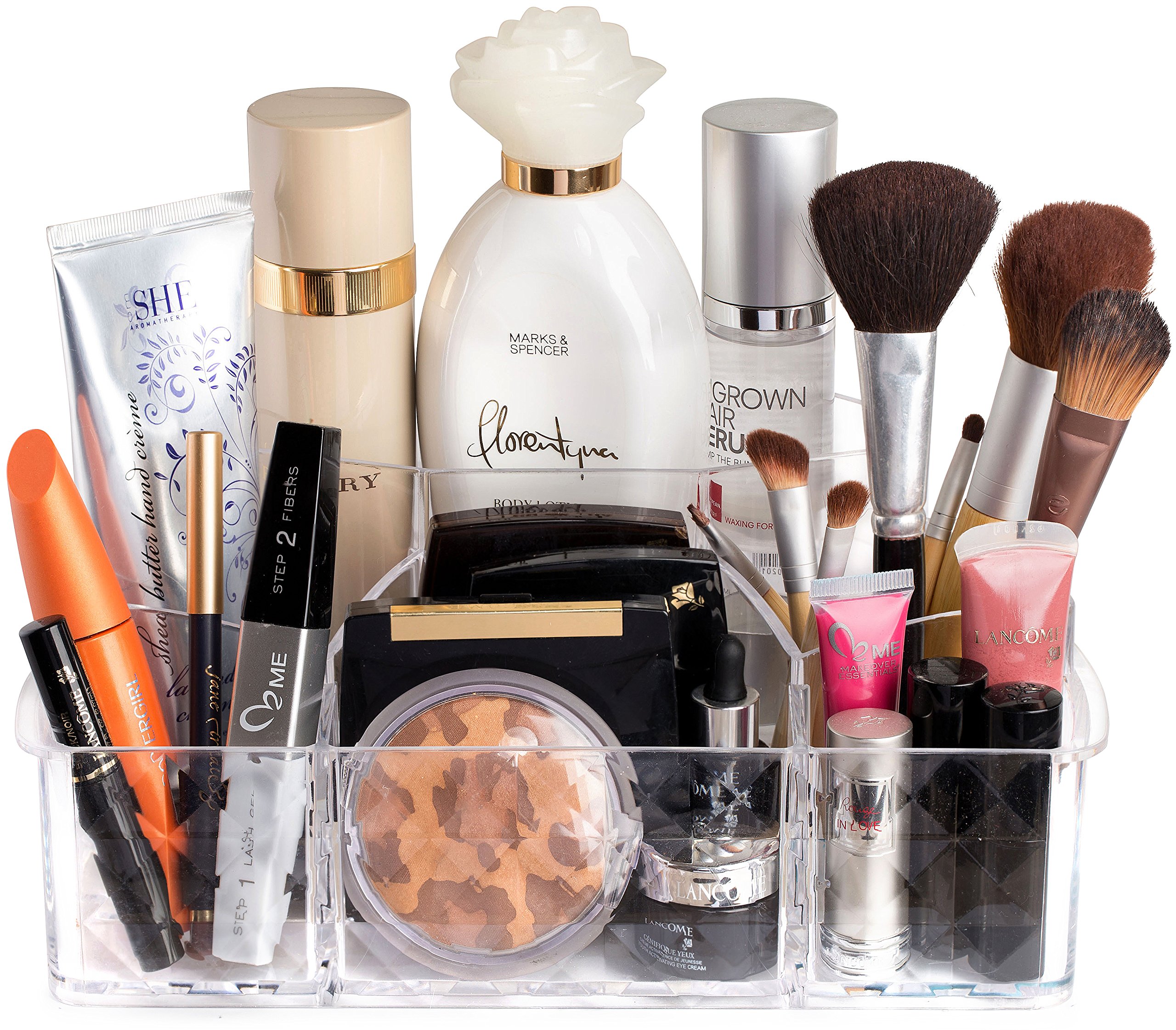 Masirs Clear Cosmetic Storage Organizer - Easily Organize your Cosmetics, Jewelry. Looks Elegant Sitting on your Vanity, Bathroom Counter or Dresser. Clear Design for Easy Visibility.