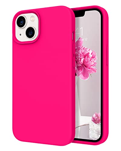 DOMAVER for iPhone 13 Case Silicone Soft Gel Rubber Microfiber Lining Cushion Protective Cover for iPhone 13- Hot Pink