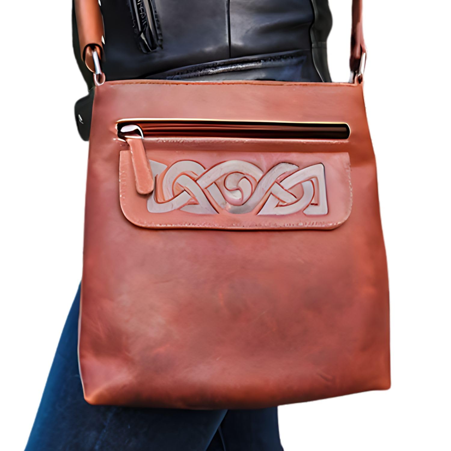 Biddy Murphy Irish Hand Bag Crossbody Black Leather Embossed Celtic Weave Made in Ireland