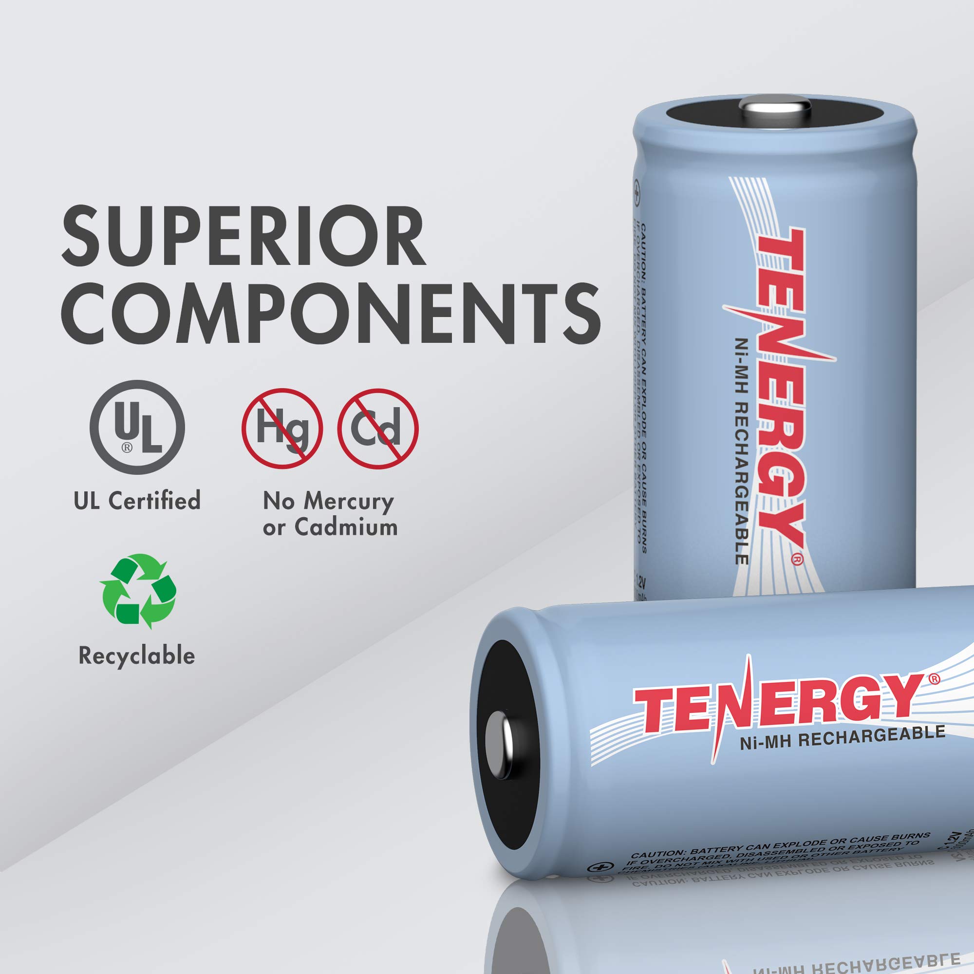 Tenergy NiMH Rechargeable Battery 34 Pack Variety, 12AA, 12AAA, 4C, 4D, and 2x9V Rechargeable Batteries for Everyday Household Electronics