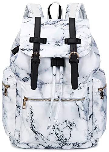 Bluboon Girls School Backpack Women College Bookbag Lady Travel Rucksack 15.6Inch Laptop Bag with Charge Port (A-Marble)