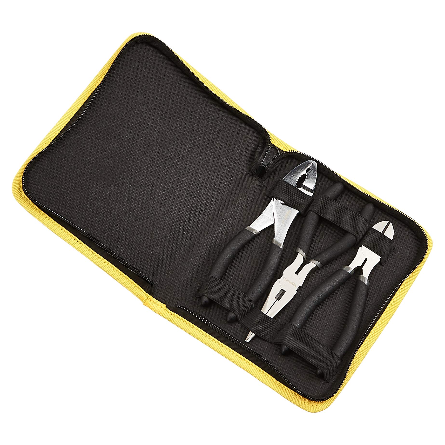 Amazon Basics 3 Piece Pliers Set with Durable Nylon Case (6-Inch Diagonal, Slip Joint, Long Nose), Black