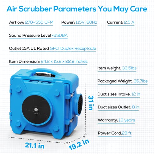 CADPXS Shield-550 Negative Machine Airbourne Cleaner HEPA Scrubber Water Damage Restoration Equipment Air Purifier, Air Scrubbers