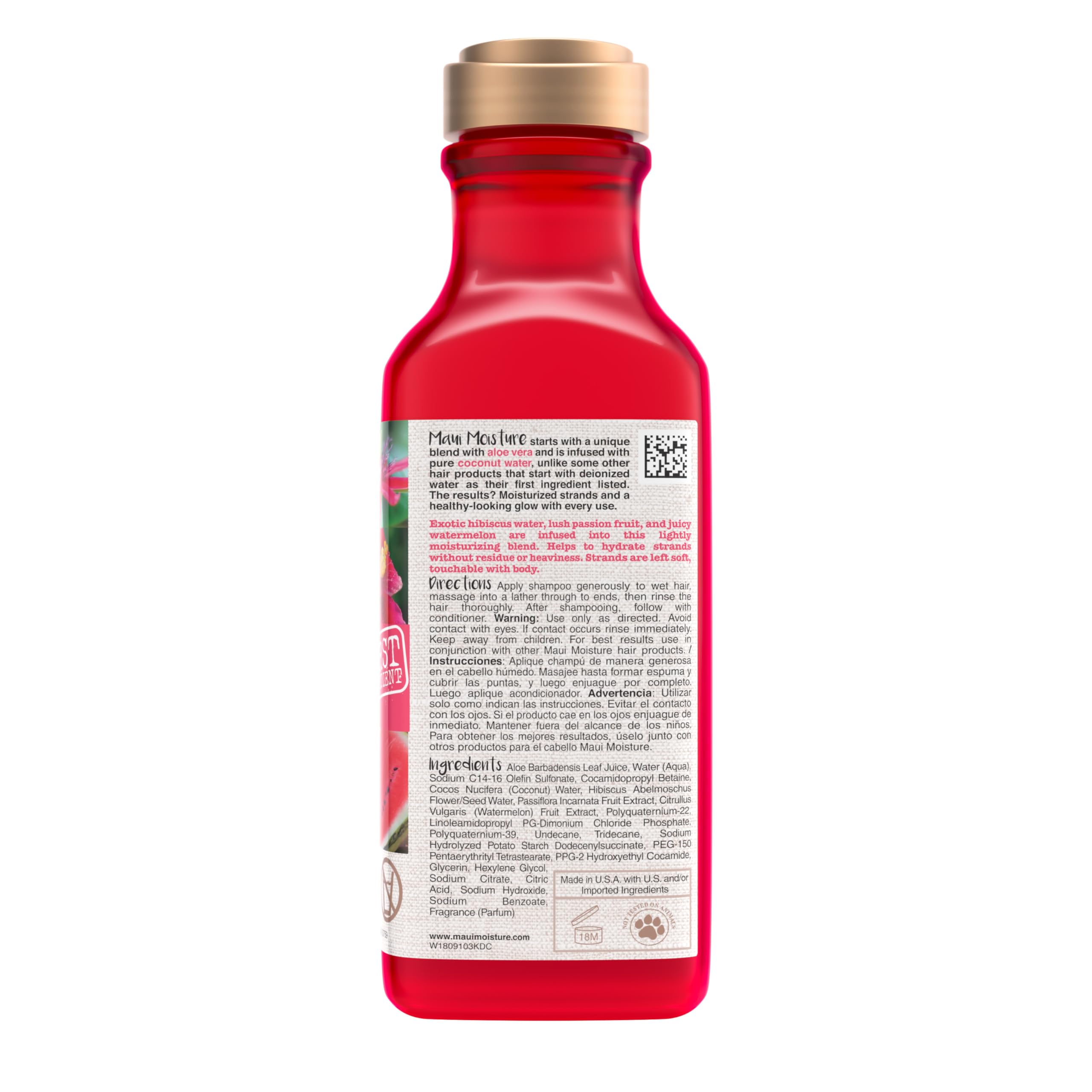 Maui Moisture Lightweight Hydration + Hibiscus Water Shampoo for Daily Moisture, No Sulfates, 13 fl oz
