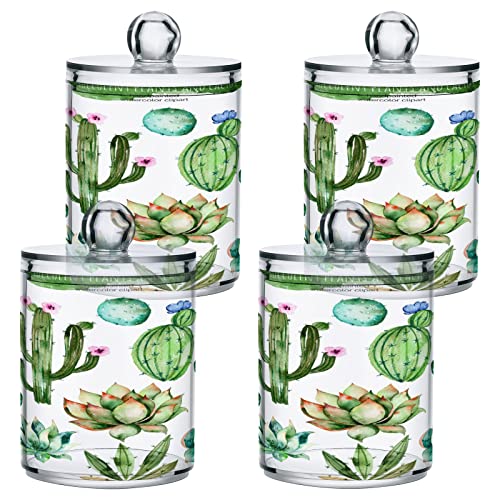 Blueangle 2PCS Succulent Plant Qtip Holder Dispenser with Lids - Apothecary Jar Containers for Vanity Organizer Storage - Plastic Food Storage Canisters(563)