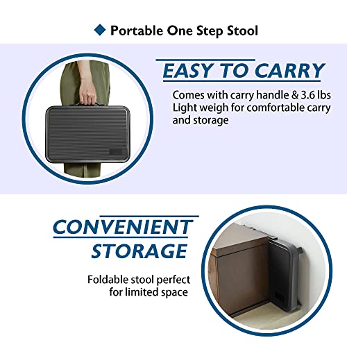 BONTEC One Step Stool, Portable Folding Metal 1-Step Steel Ladder Stool, 330lbs Capacity Foldable Wide Single Black Foot Stool for Adults or Children in Kitchen Toilet RV Camping Office