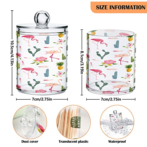 Blueangle 4PCS Tropical Flamingo Cactus Qtip Holder Dispenser with Lids - Apothecary Jar Containers for Vanity Organizer Storage - Plastic Food Storage Canisters(702)