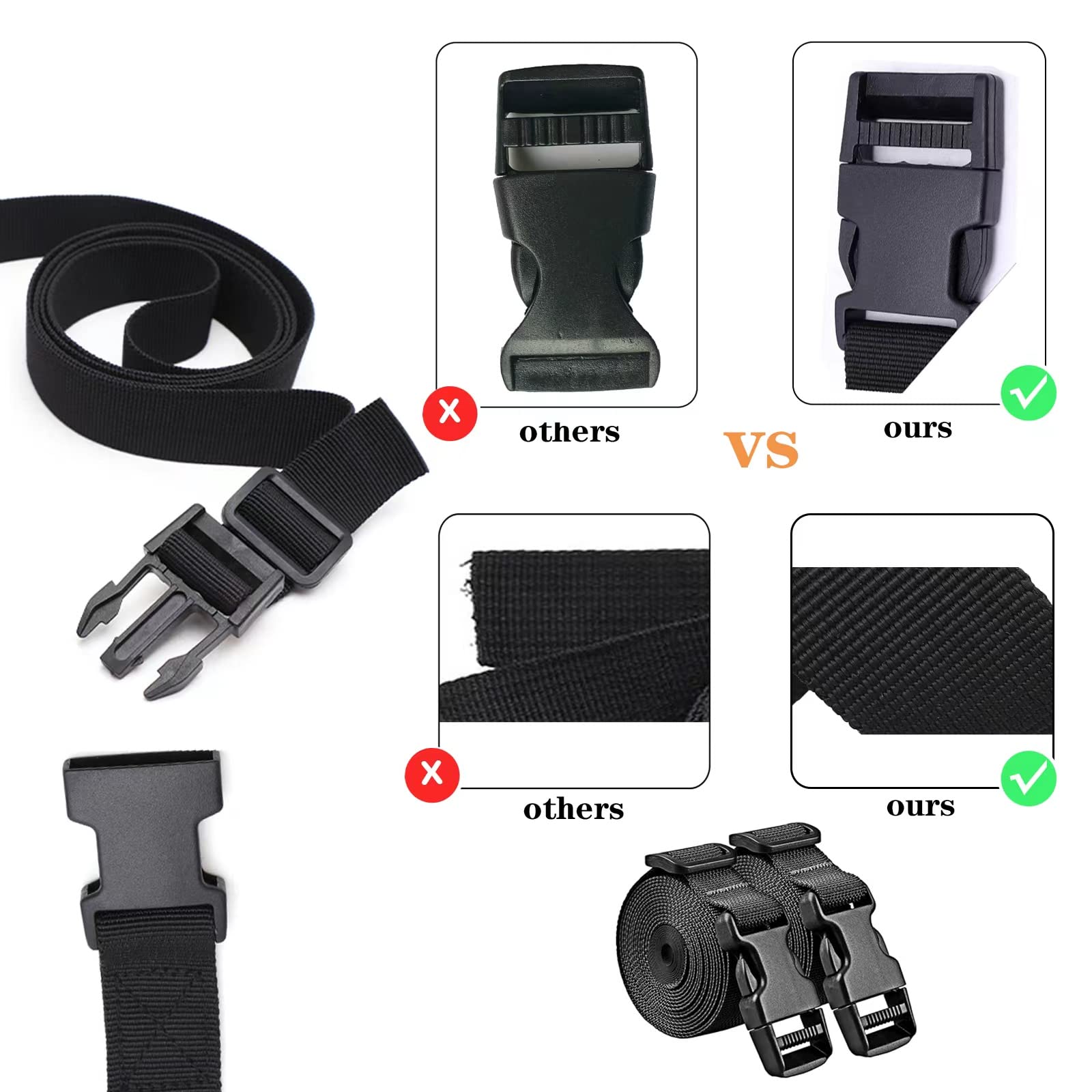 Adjustable Boat Cover Straps with Quick Release Buckles,Heavy Duty Boat Cover Tie Down Straps,Webbing Tightening Straps Suspenders,Belt (1" Wx96 L,6-Pack)
