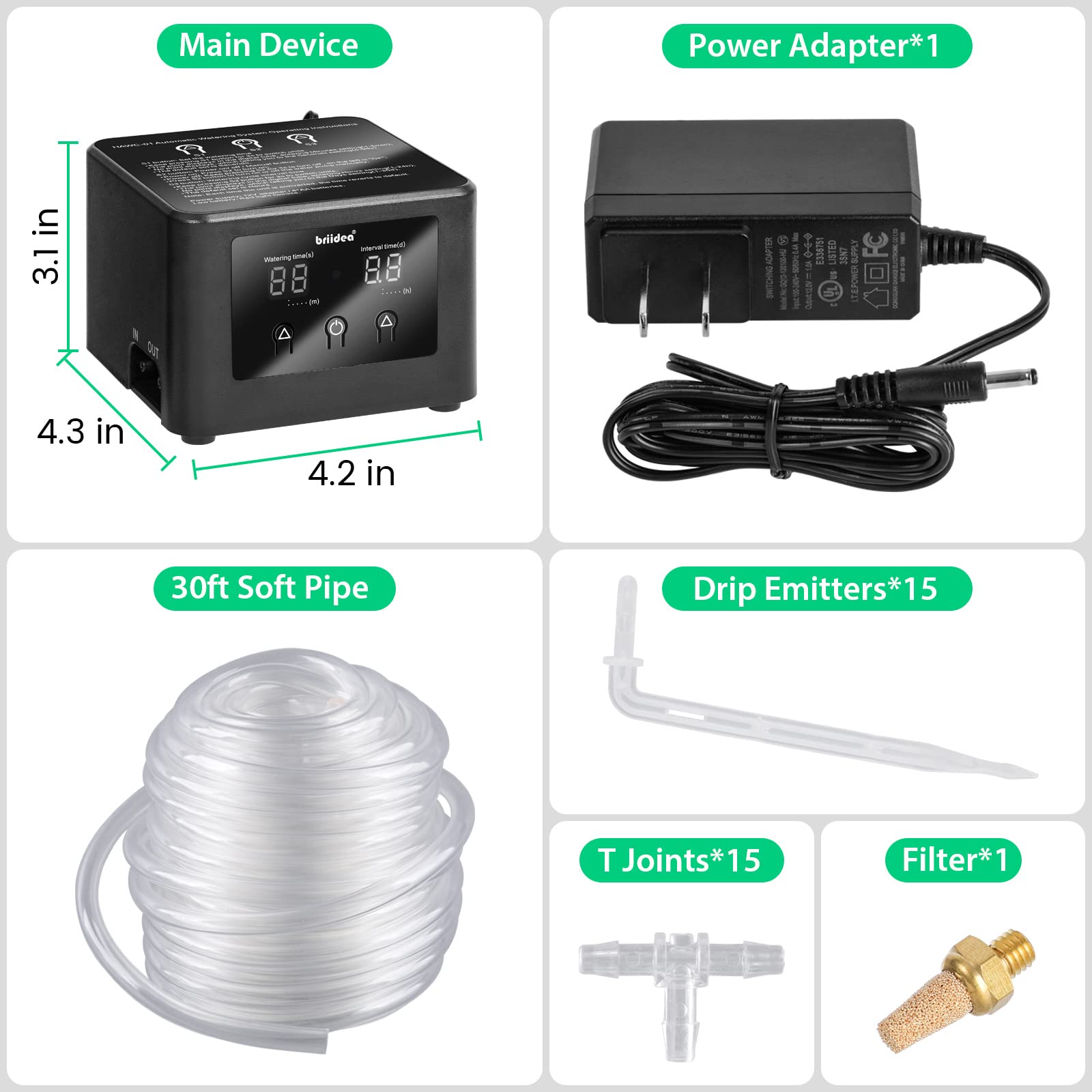 Automatic Watering System, Briidea Automatic Plant Waterer Indoor, DIY Drip Irrigation Kit for Vacation, Power Adapter, Auto Watering Devices for 15 Potted Plants