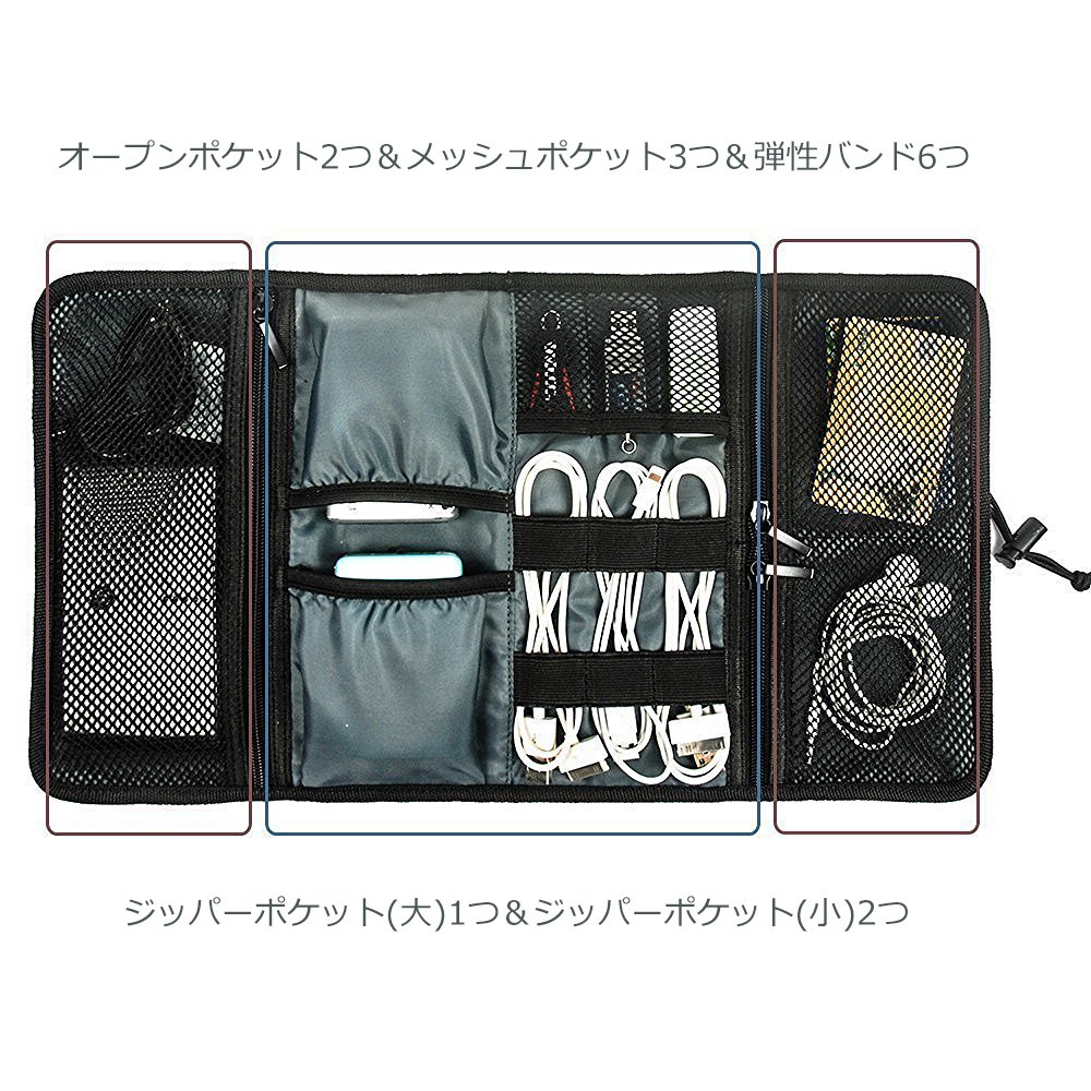 ProCase Electronic Organizer Cord Pouch, Travel Cable Charger Phone Accessories Bag Organizer Roll up Tech Carrying Case for USB Cables SD Memory Cards Earphone Flash Hard Drive –Black