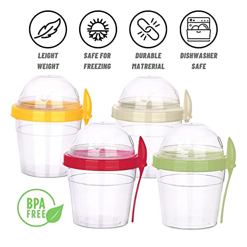 Fairway Finds 4 Pack of 17 oz Yogurt Parfait Cups With Lids Reusable Crunch Cup Portable Cereal Cup Meal Planning Containers Milk Granola Yoghurt Carrying Container Cereal on the go Lids and Spoons