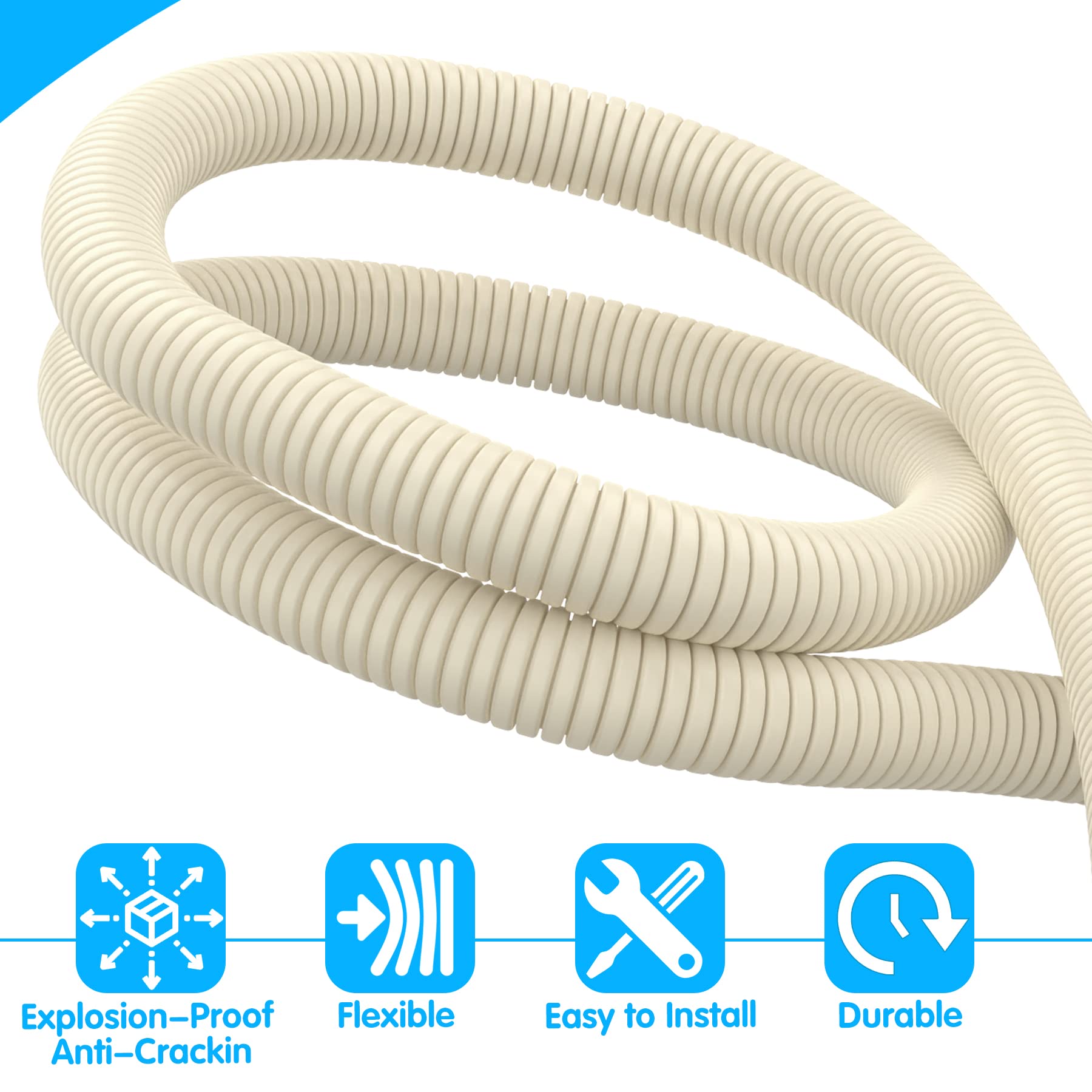 Air Jade 164Ft Water Drain Hose, 5/8" ID Universal Fit Ductless Mini Split Air Conditioner Heat Pump Systems, Mini Split Drain Line Pipe