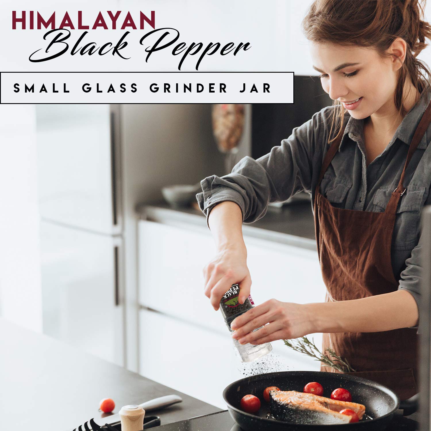 Himalayan Chef Pink Salt and Black Pepper Grinder Set – Refillable Glass Grinder, 5.3 Ounce, Non-GMO, Vegan & Kosher Certified, Perfect for Cooking and Seasoning