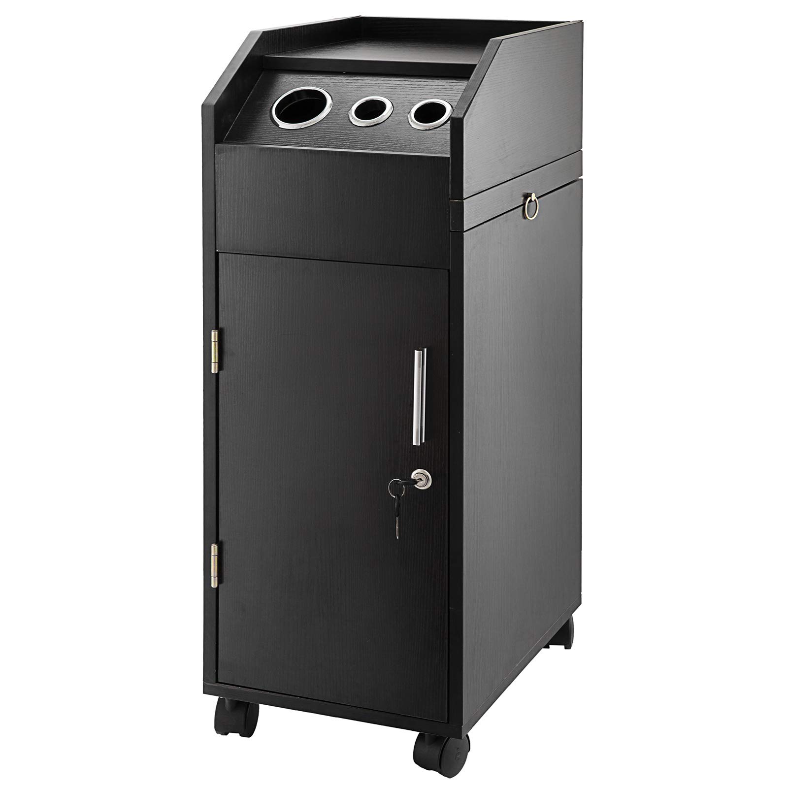 Happybuy Salon SPA Beauty Hairdressing Cart Storage Trolley with 4 Drawers Rolling Wheels Lockable 2 Keys w/Hairdryer Holder Space-Saving Side Tray (Black)