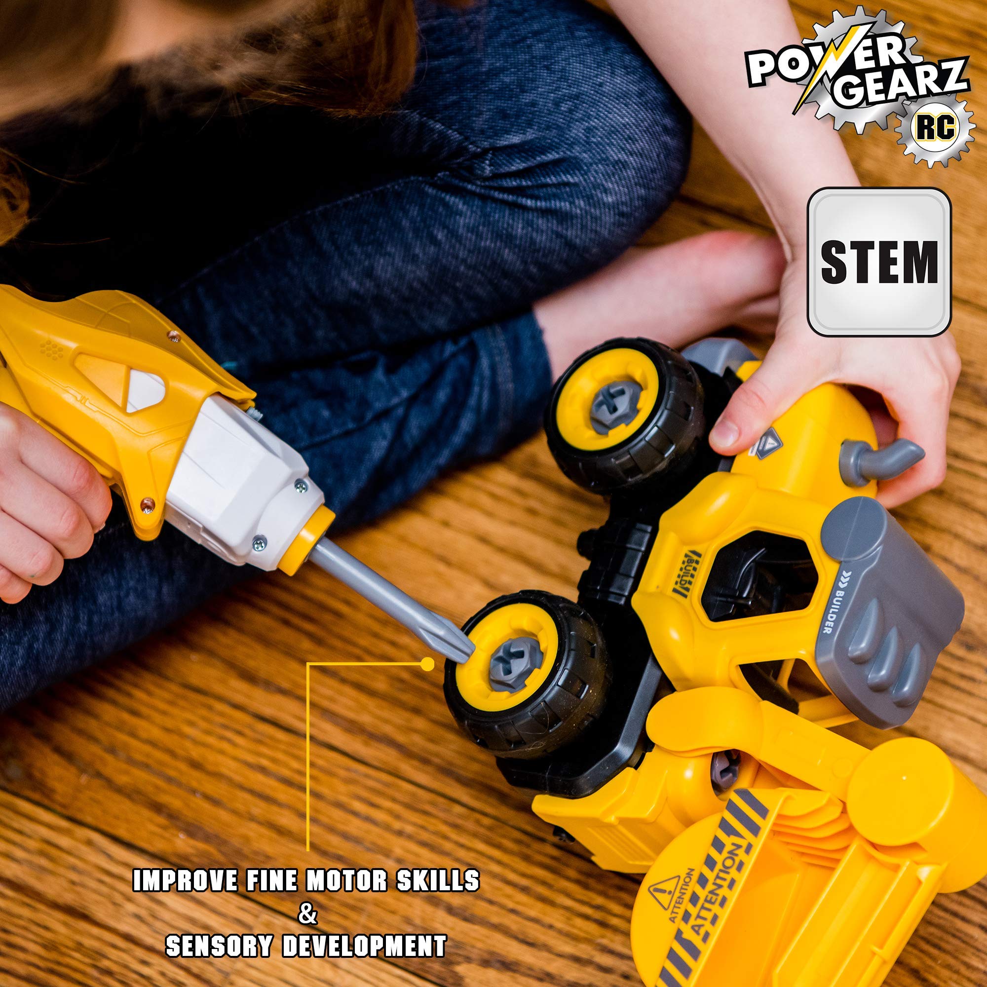 Flybar Remote Control Take Apart Dump Truck – Take Apart Toys with Electric Drill - DIY Assembly with Realistic Sounds, Age 3 and Up – by Power Gearz