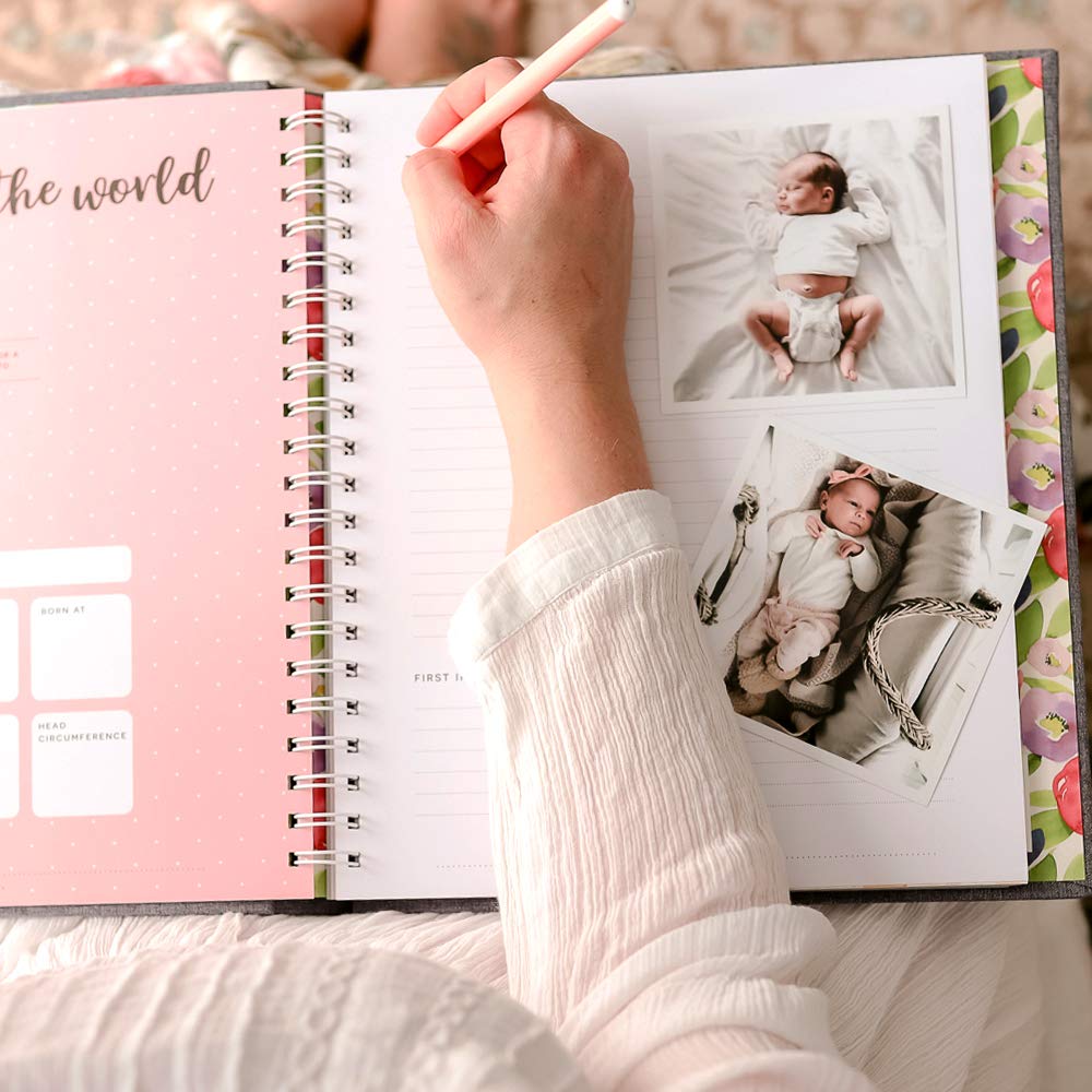Peachly Baby Memory Book For Girls | First Year Baby Book Keepsake for Milestones | First Five Years Baby Girl Book | Baby Keepsake Book First Year Memory Book | Linen Botanica